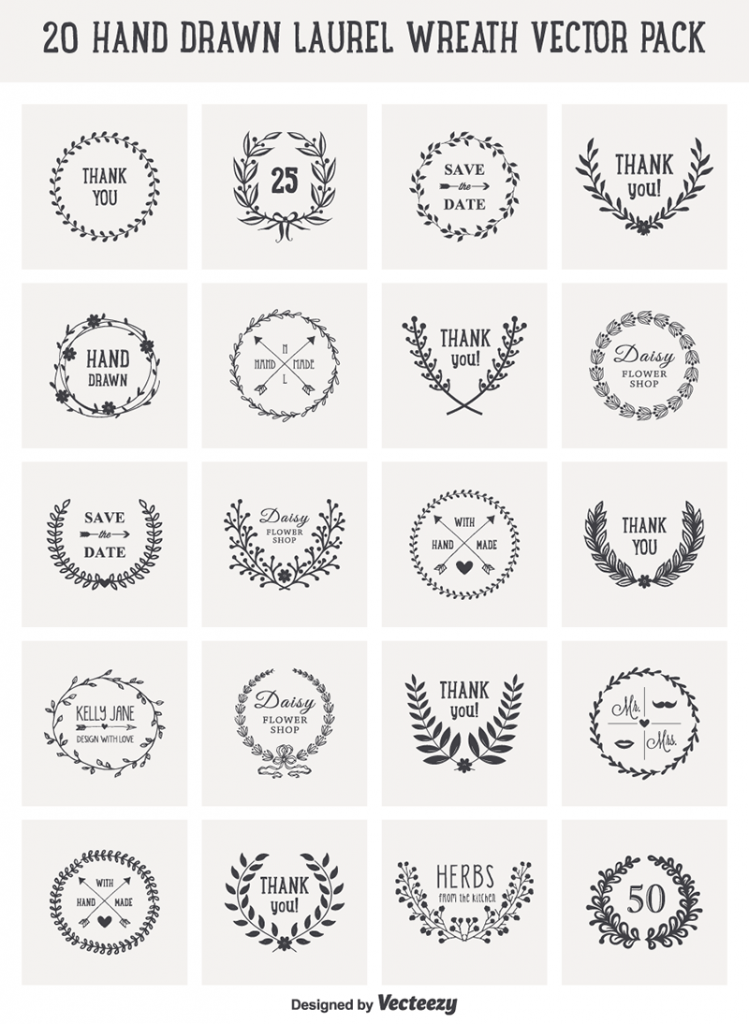 Free Download: 20 Hand Drawn Laurel Wreath Vectors - Super Dev Resources