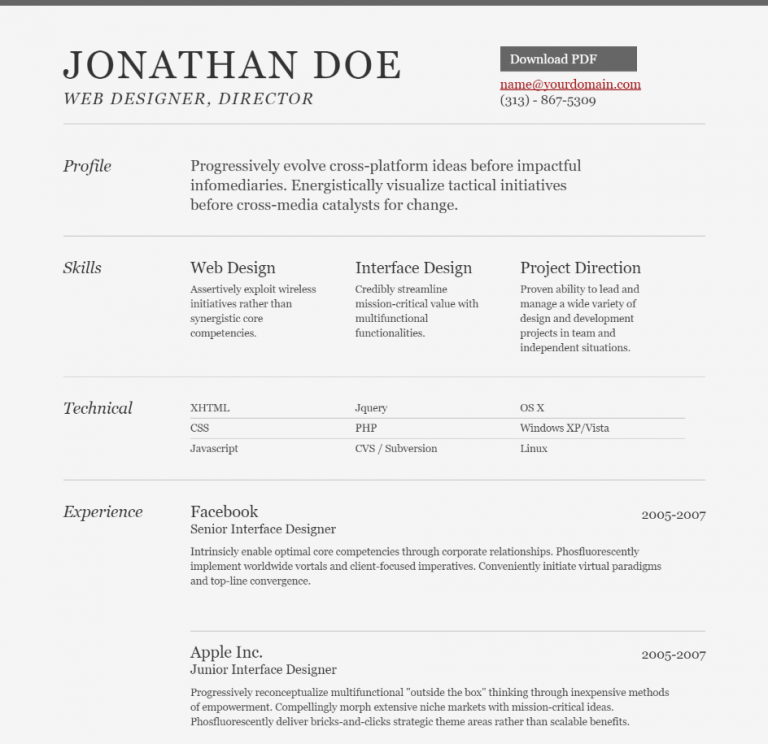 21 Professional HTML CSS Resume Templates For Free Download and 
