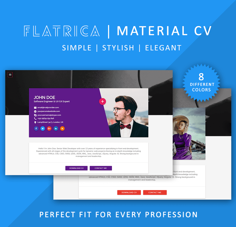 12 Material Design Resume Templates (PSD, HTML, Word and AI) - Super ...