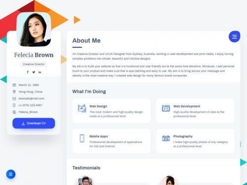 30+ Professional HTML & CSS Resume Templates for Free Download (and ...
