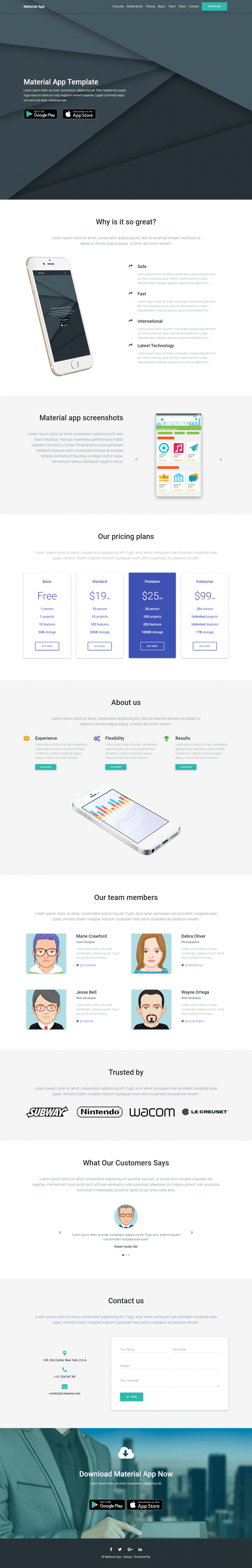 Free Material Design App Landing Page Template built with Bootstrap ...