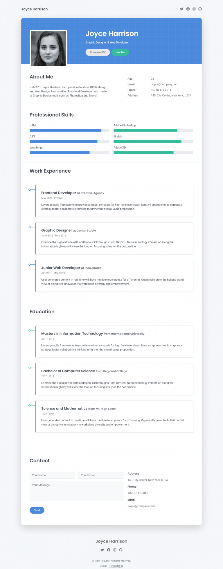 Free Resume Website Template for Job Seekers built with Bootstrap ...